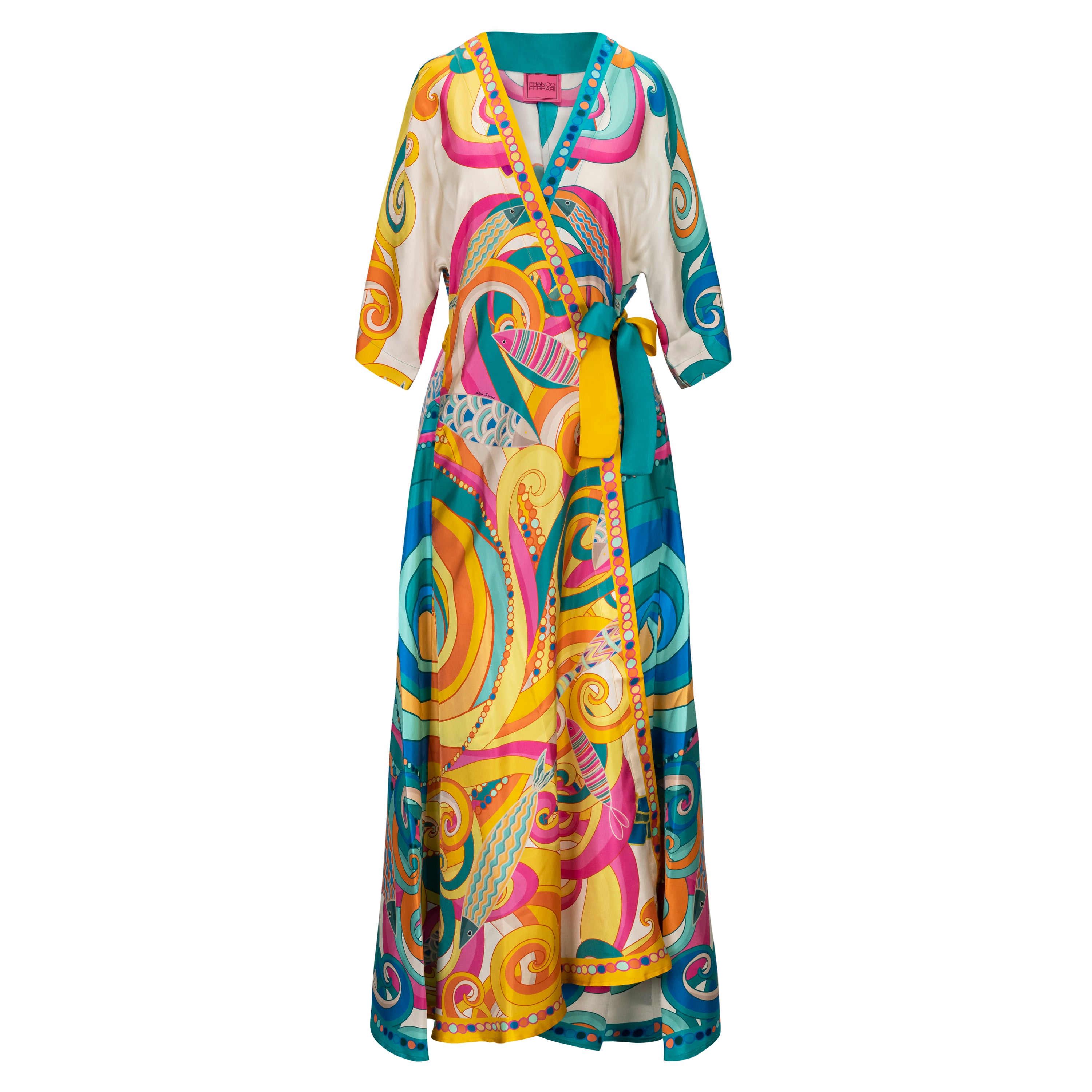 Franco Ferrari Aloe Waves Print Kaftan Wrap Dress – Timeless