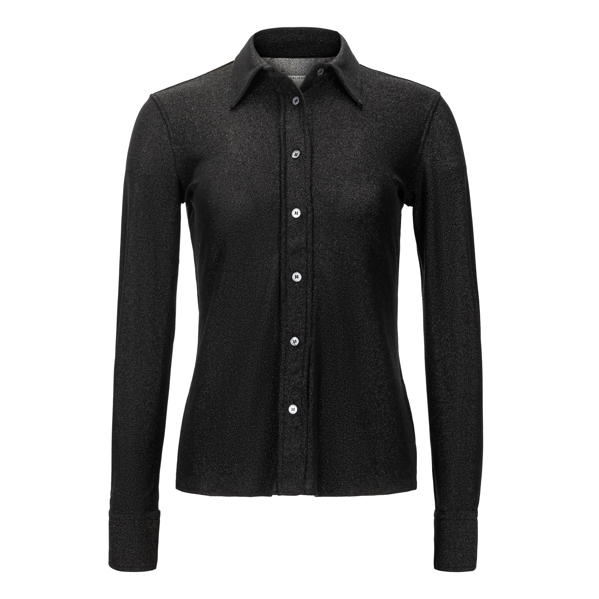 Caliban Black Lurex Fitted Skin-Like Button Down Shirt – Timeless