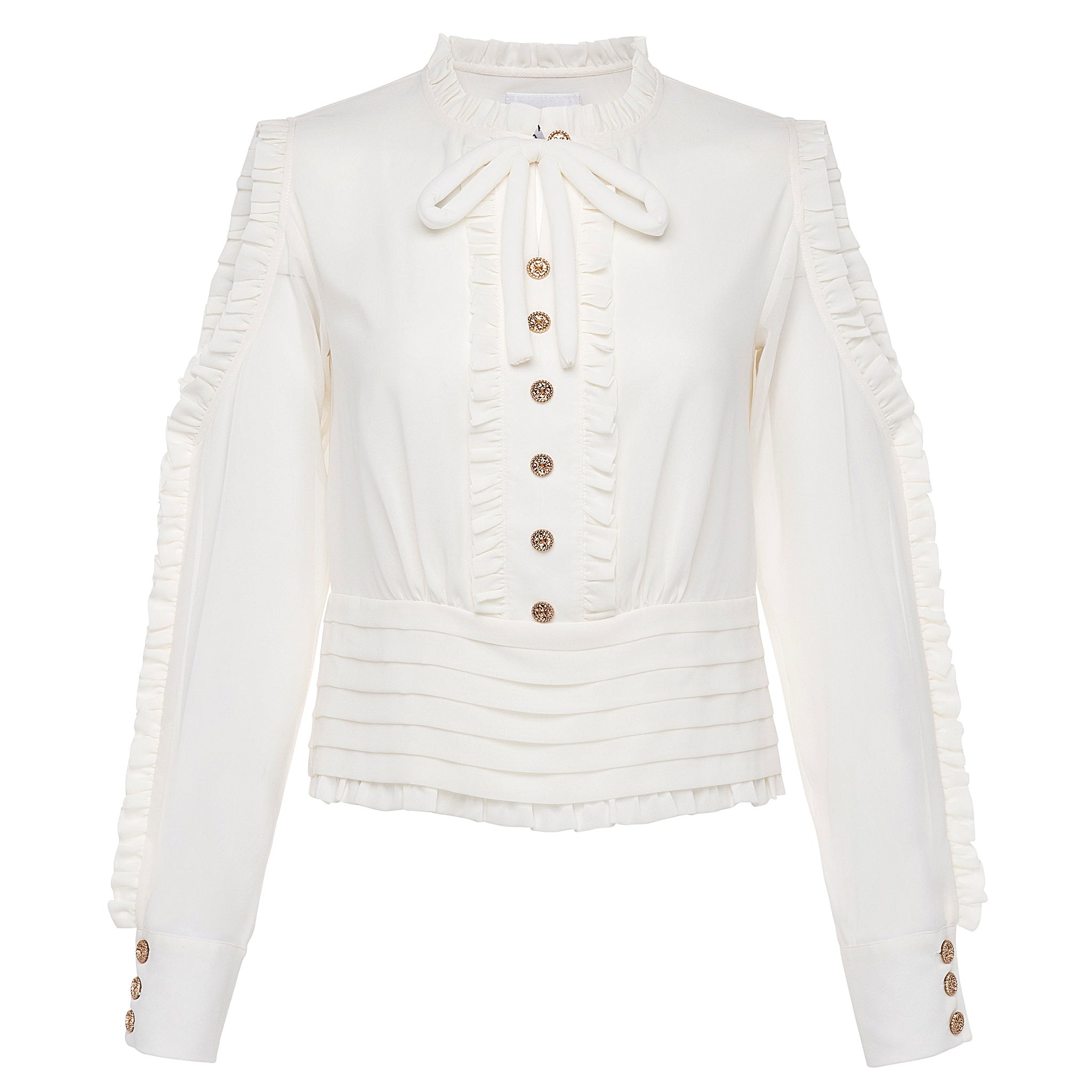 Edward Achour Open Shoulder Ivory Blouse with Ruffles – Timeless
